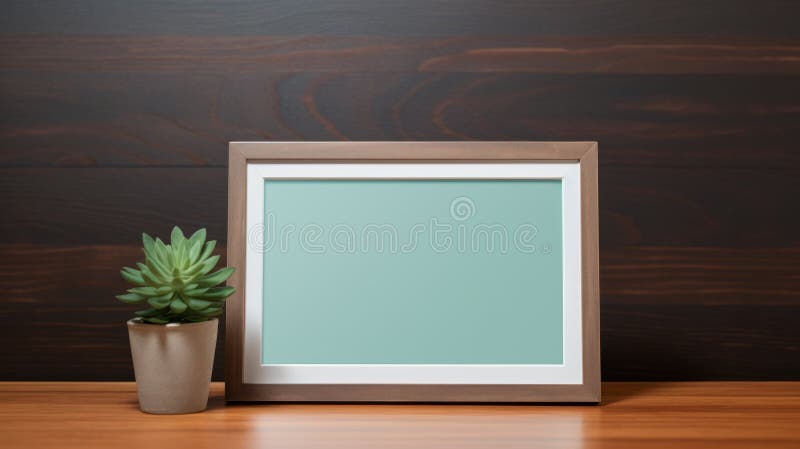 Minimal Aqua Frame Mockup on Wooden Table Stock Illustration ...