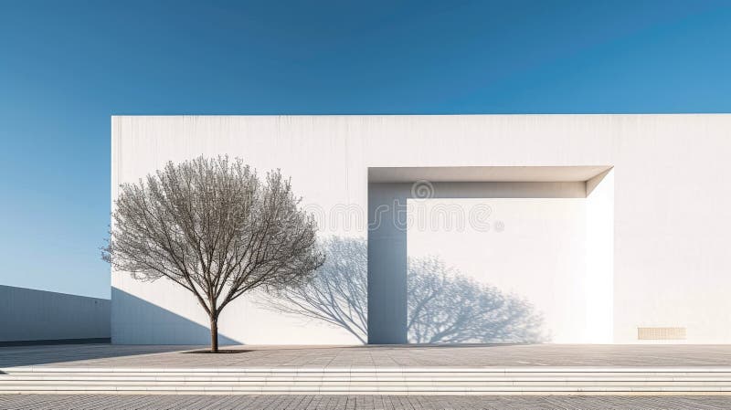 Minimal Architectural Building with Shadow and Light Against White Wall ...