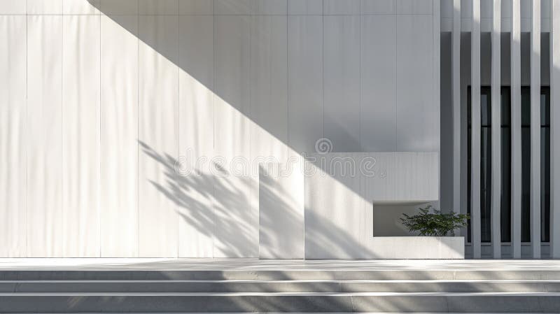 Minimal Architectural Building with Shadow and Light Against White Wall ...