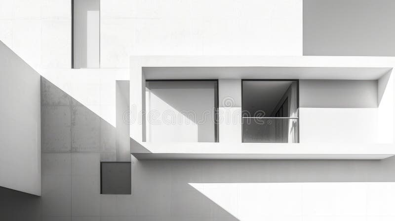 Minimal Architectural Building with Shadow and Light Against White Wall ...