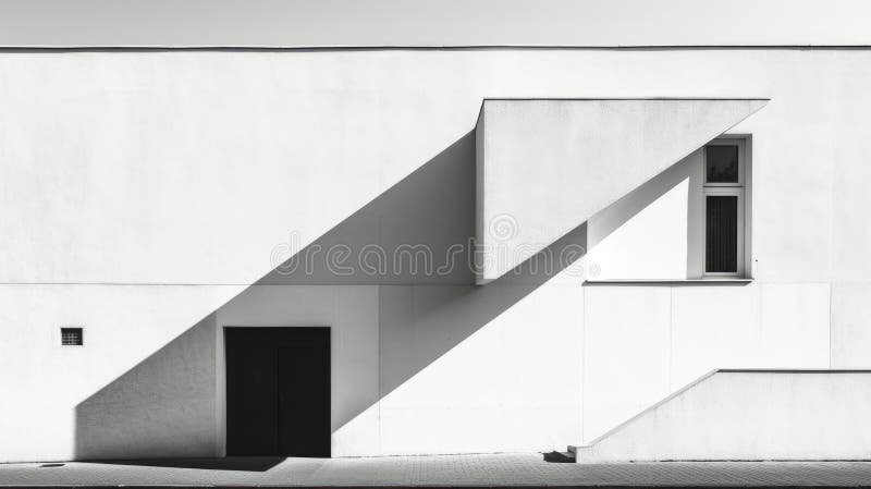 Minimal Architectural Building with Shadow and Light Against White Wall ...