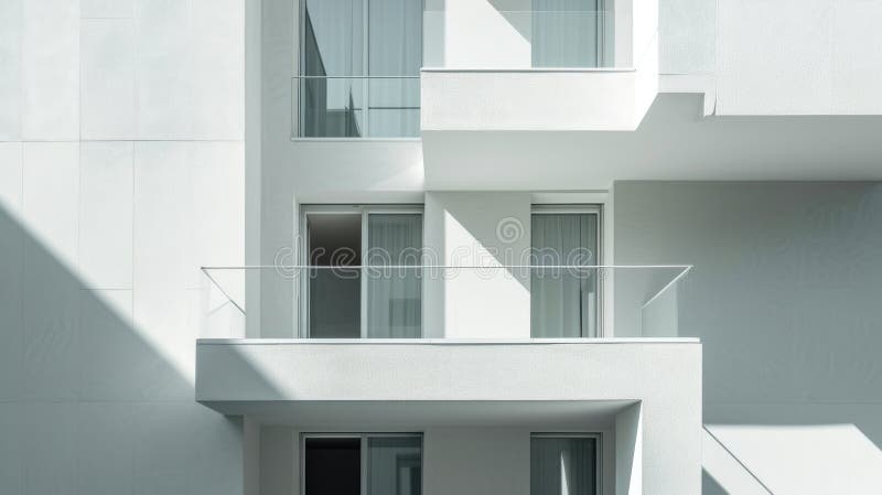 Minimal Architectural Building with Shadow and Light Against White Wall ...