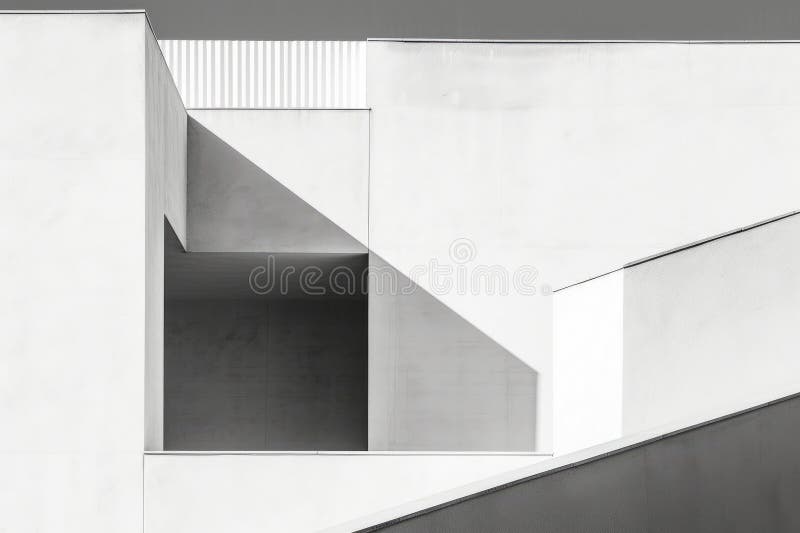 Minimal Architectural Building with Shadow and Light Against White Wall ...