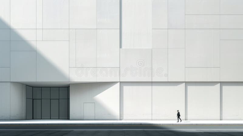 Minimal Architectural Building with Shadow and Light Against White Wall ...