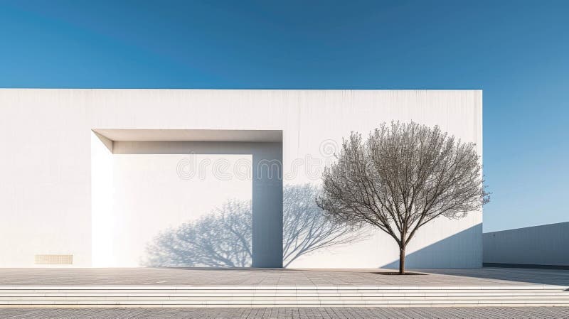 Minimal Architectural Building with Shadow and Light Against White Wall ...