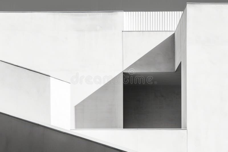 Minimal Architectural Building with Shadow and Light Against White Wall ...