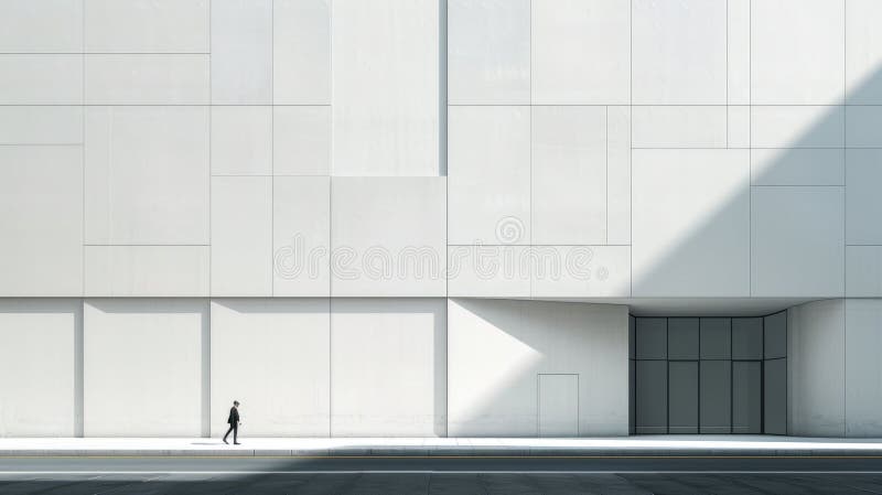 Minimal Architectural Building with Shadow and Light Against White Wall ...