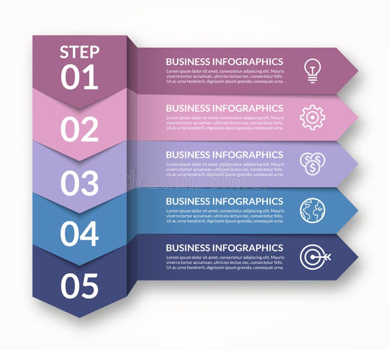Minimal Arrow Infographic Vector Elements. 5 Colorful Step Arrows that ...