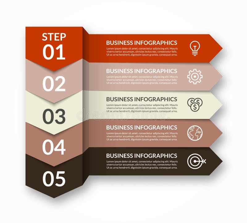 Minimal Arrow Infographic Vector Elements. 5 Colorful Step Arrows that ...