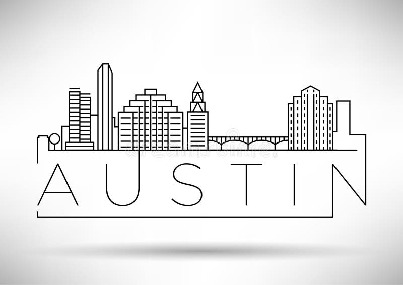 Minimal Austin City Linear Skyline with Typographic Design Stock ...