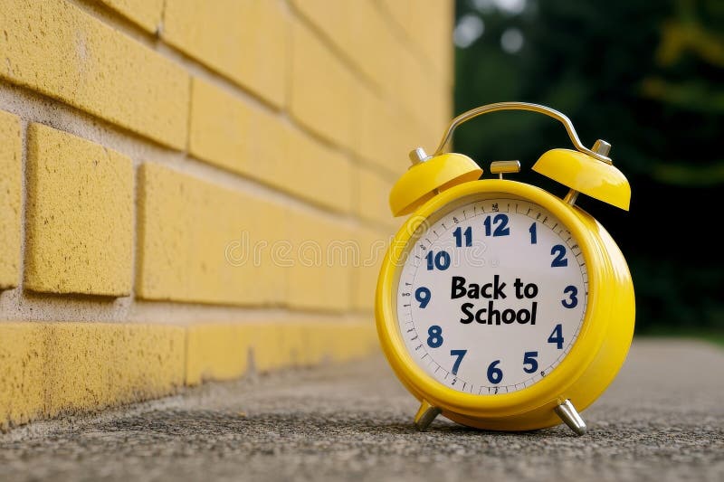 Minimal Back To School Countdown Timer Yellow Alarm Clock Against Brick ...