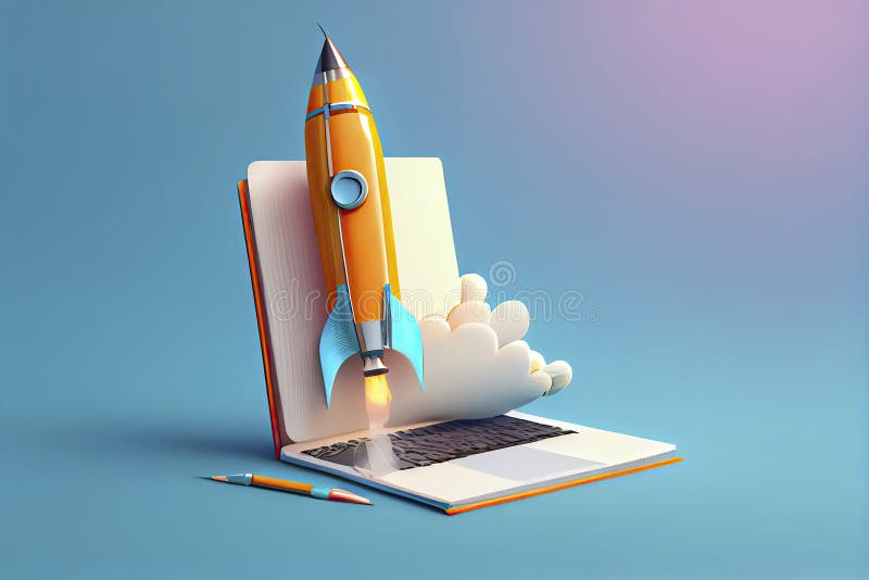 Minimal Background for Online Education Concept. Launching Pencil ...