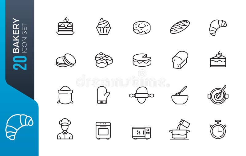 Minimal Bakery Line Icon Set Stock Illustration - Illustration of flour ...