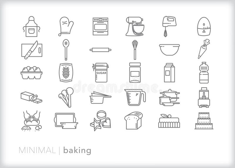 Set of Baking Line Icons of Ingredients and Equipment Stock Vector ...