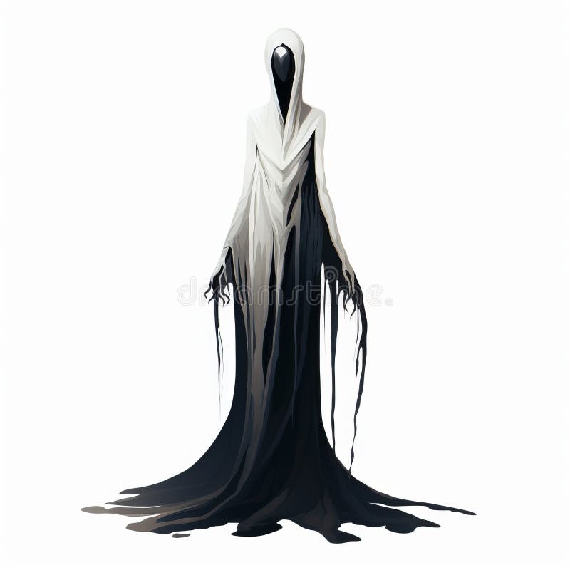 Minimal Banshee: a Black and White Ghostly Figure on Isolated ...