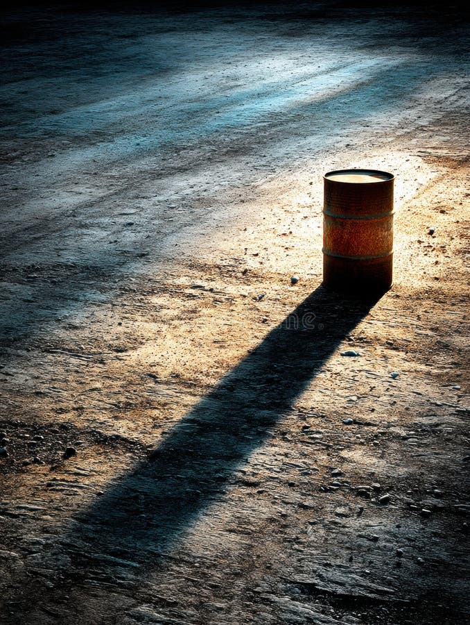 Minimal Barrel Silhouette Casting a Long Shadow on the Textured Ground ...