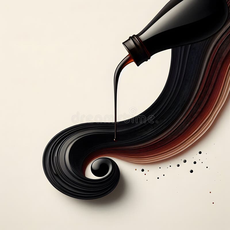 Minimal Black Pour with Abstract Curve and Shadow Elements Stock ...