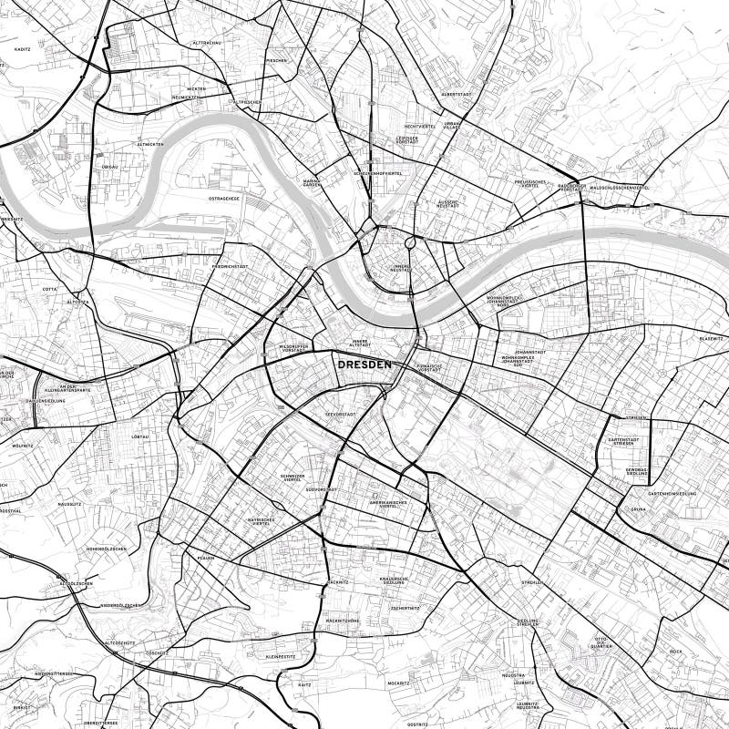 Minimal Black and White Map of Dresden with Street Names Stock ...