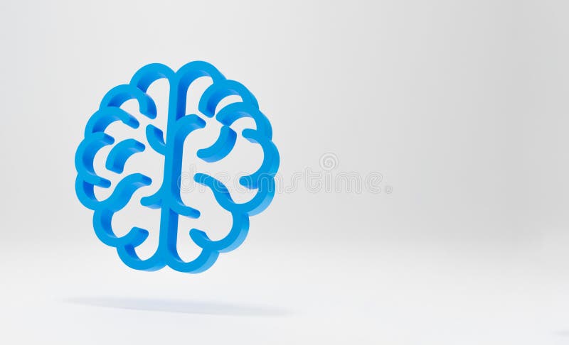 Minimal Blue Brain Icon on White Background. 3d Rendering Stock ...