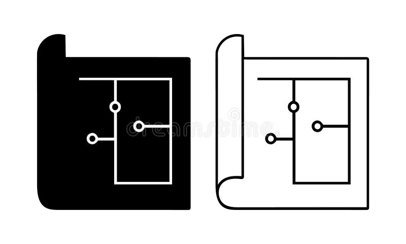 Blueprint or Schematic Silhouette and Line Art Vector Icon Stock Vector ...