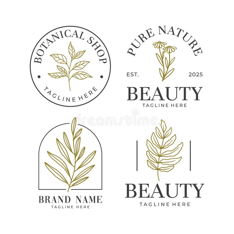 Set of Botanical Logo with Leaves Vector Stock Vector - Illustration of ...