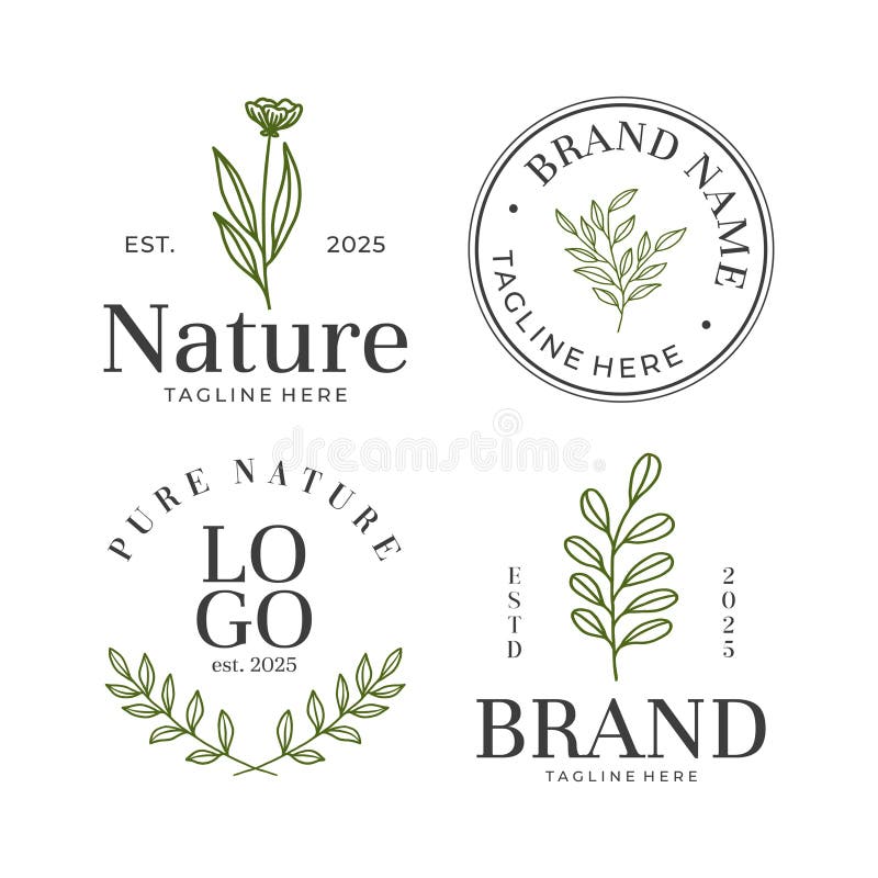 Set of Botanical Logo with Leaves Vector Stock Vector - Illustration of ...