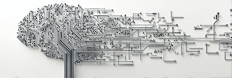 Minimal Brain Icon Created from Tiny Connected Circuits Resembling ...