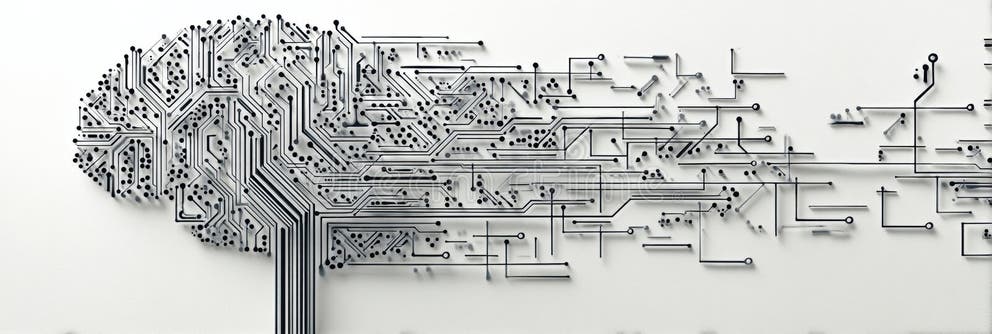 Minimal Brain Icon Created from Tiny Connected Circuits Resembling ...