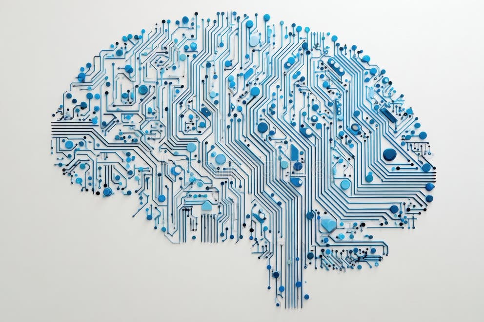 Minimal Brain Icon Designed with Interconnected Circuits in Shades of ...