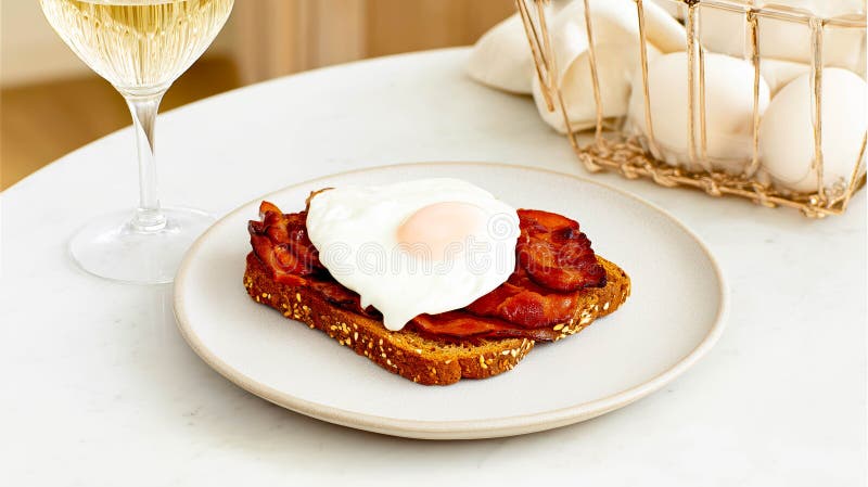 Minimal Breakfast Setting Featuring Toast with Crispy Bacon and Sunny ...