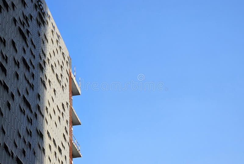Minimal Building Under Construction with Blue Sky Background. Stock ...