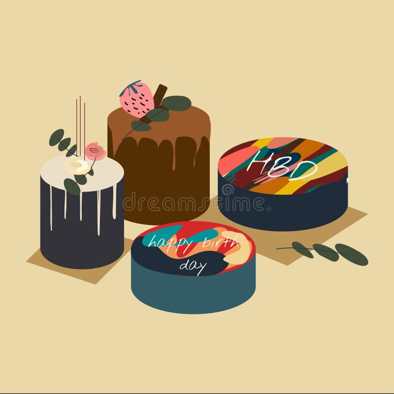 4 Minimal Cake Decorated with Colourful Cream Stock Vector ...