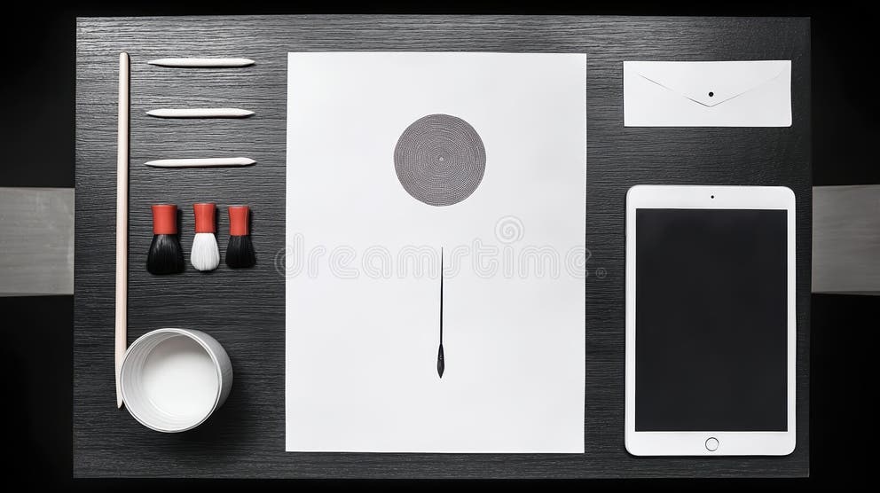 Minimal Calligraphy Set Arranged with Digital Device Showcasing ...