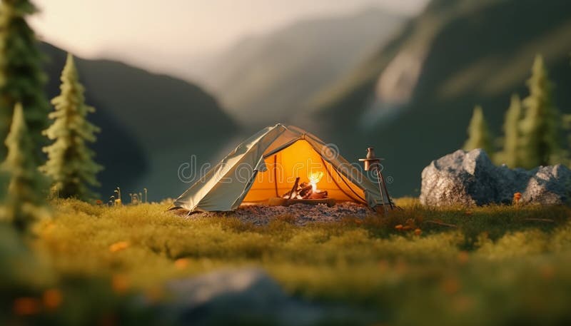 Minimal Camping in Nature. Realistic Miniature Concept Created with AI ...