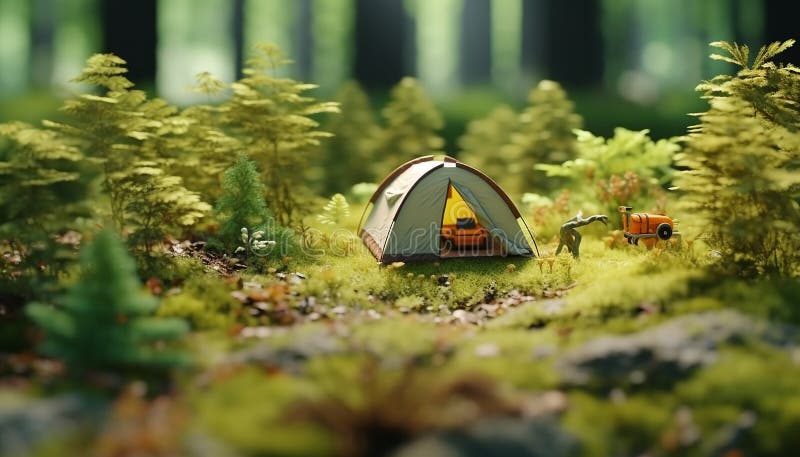 Minimal Camping in Nature. Realistic Miniature Concept Created with AI ...