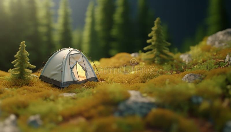 Minimal Camping in Nature. Realistic Miniature Concept Created with AI ...