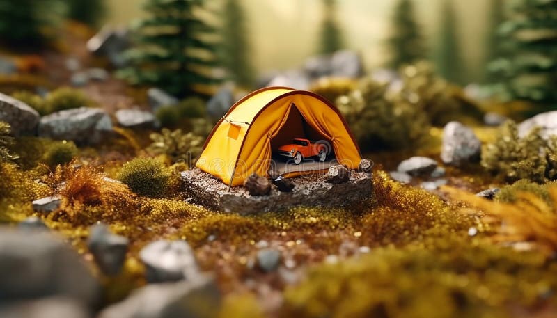 Minimal Camping in Nature. Realistic Miniature Concept Created with AI ...