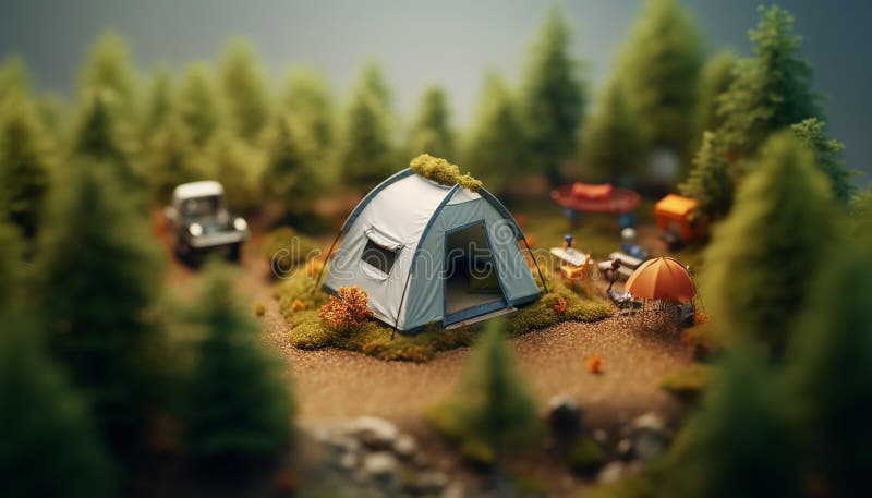 Minimal Camping in Nature. Realistic Miniature Concept Created with AI ...