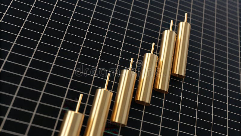 Minimal Candlestick Chart Made of Gold Pillars Black Grid Stock ...