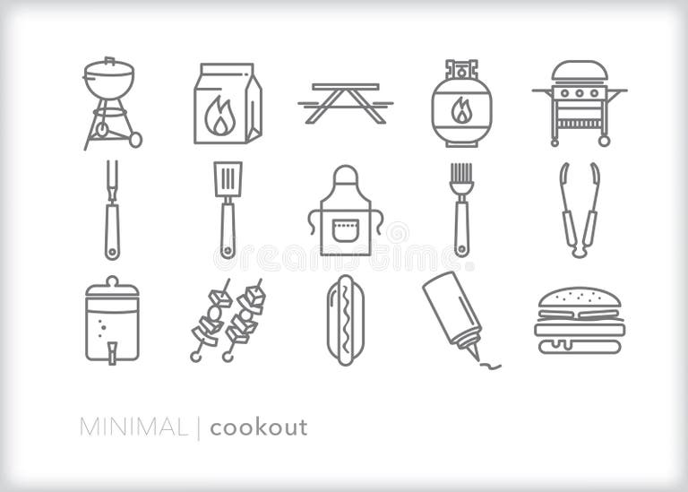 Cookout Icon Set of Food, Tools and Equipment for Grilling Outside ...
