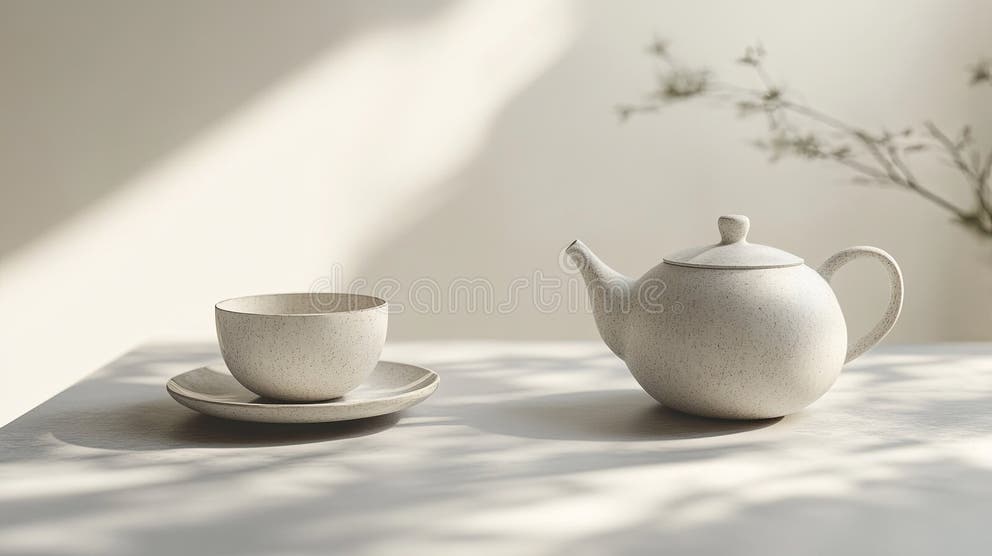 Minimal Ceramic Teapot and Cup on Clean Table. Stock Photo - Image of ...