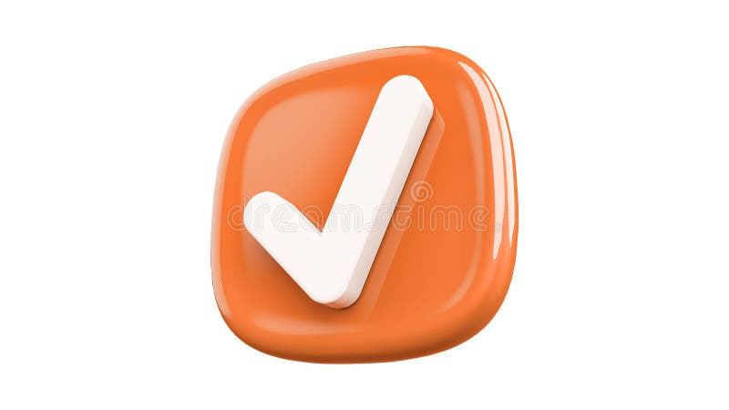 3D Glossy White Check Mark on Rounded Orange Square, Modern UI Approval ...