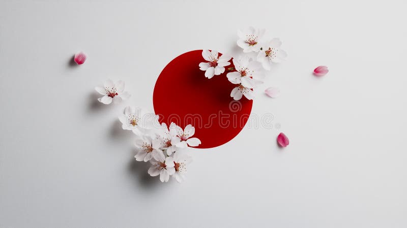 Minimal Cherry Blossoms Framing Japanese Flag , Japanese Flag Concept ...