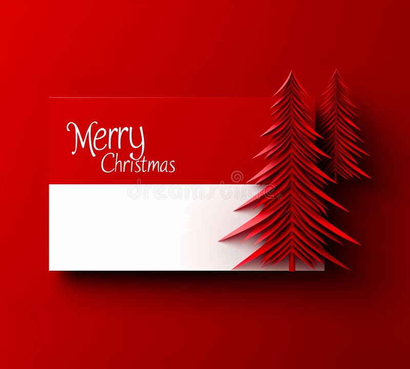 Minimal Christmas Greeting Card with Red Paper Trees Emerging from a ...