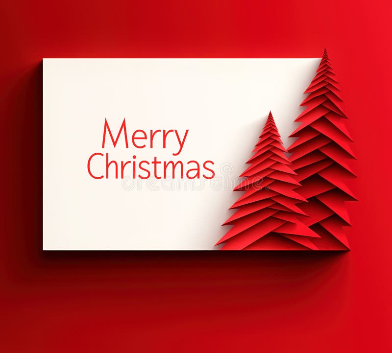 Minimal Christmas Greeting Card with Red Paper Trees Emerging from a ...