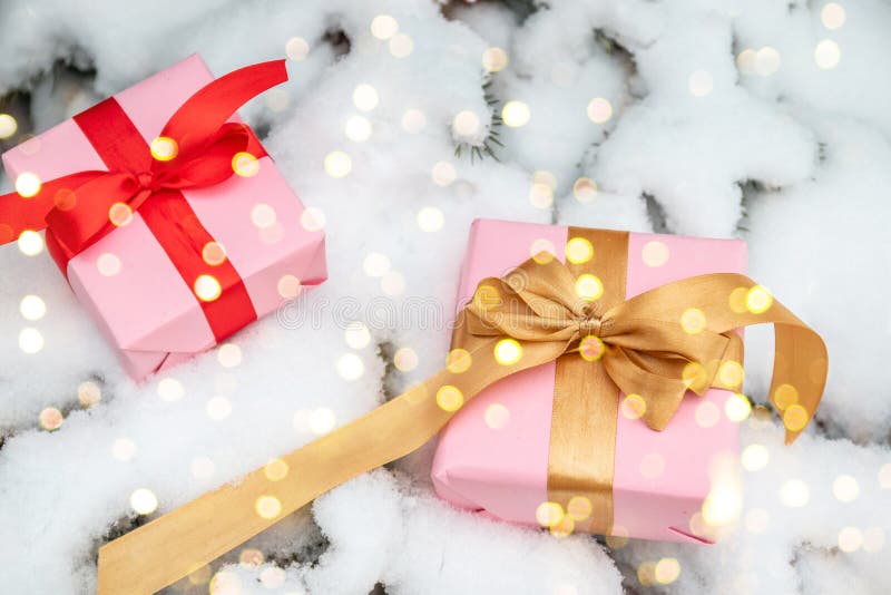 Minimal Christmas Holiday Composition with a Gift Boxex Decorating a ...