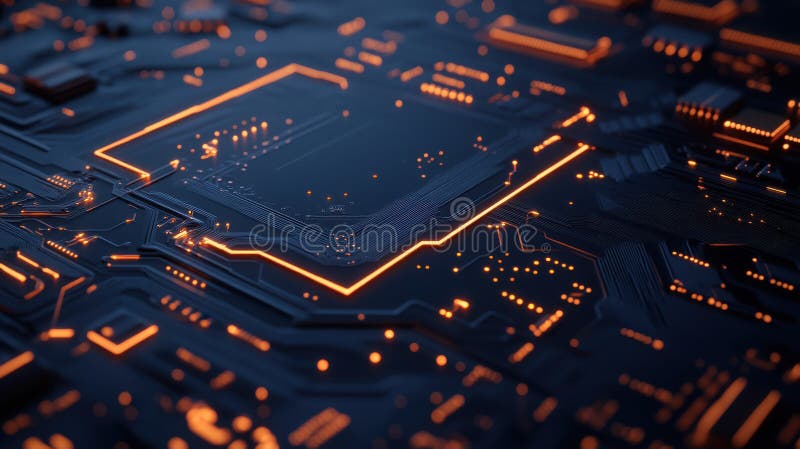 Minimal Circuit Board Aesthetic with Glow Effect in Front View for Text ...