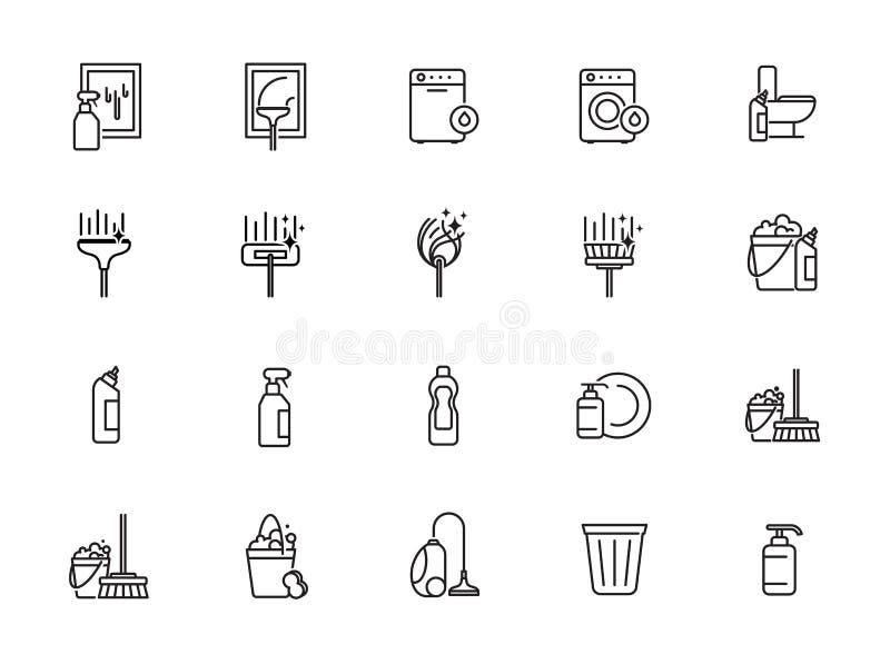 Minimal Cleaning Line Icon Set Stock Illustration - Illustration of ...