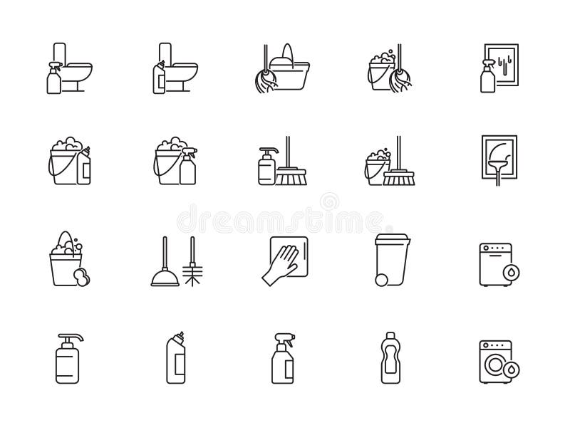 Minimal Cleaning Line Icon Set Stock Illustration - Illustration of ...