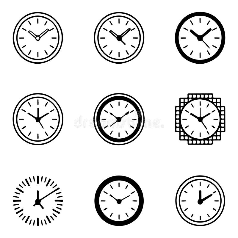 Clock Icon Set for Time. Collection of Simple Black and White Wall ...